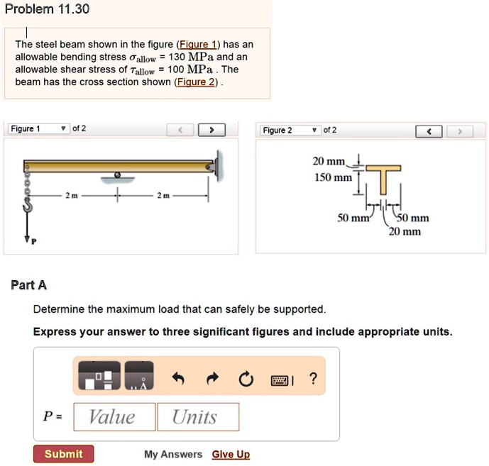 SOLVED: Problem 11.30 The steel beam shown in the figureFigure 1has an allowable bending stress ...