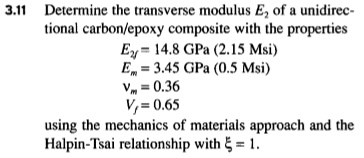 3.11 Determine the transverse modulus E2 of a unidirectional carbon ...