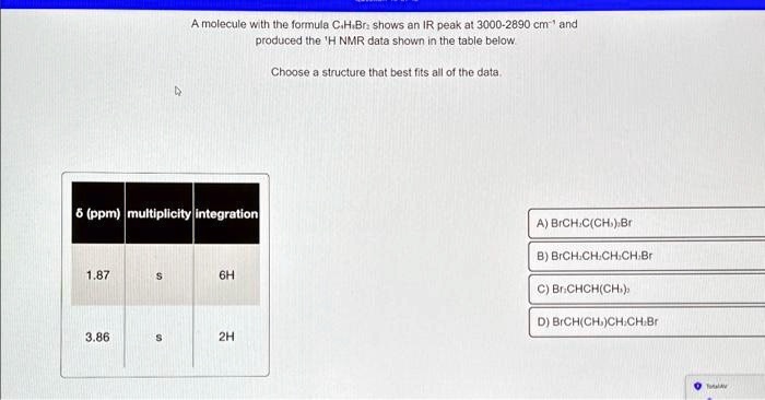texts a molecule with the formula c4h8br2 shows an ir peak at 3000 2890 ...