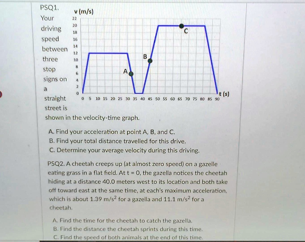 Texts: PSQ1. v(m/s): Your driving speed between three stop signs on a ...