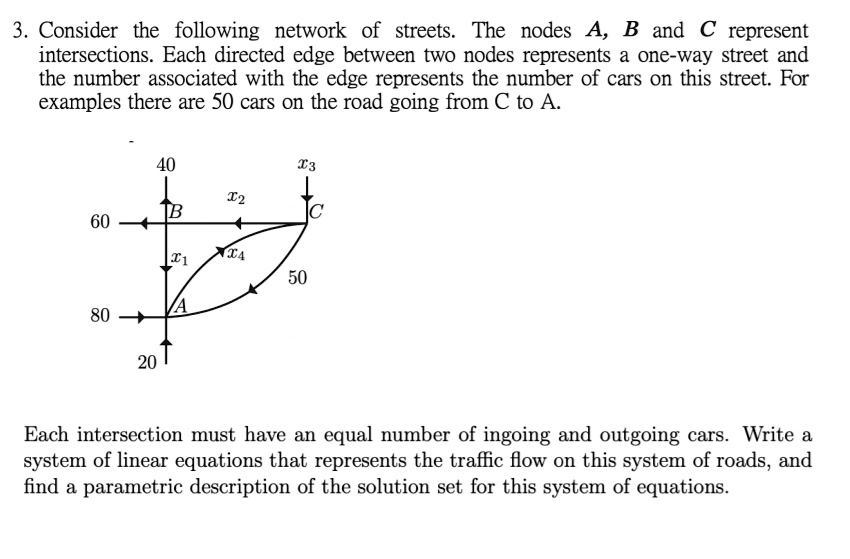 SOLVED: Consider the following network of streets. The nodes A, B and C ...