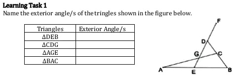 SOLVED: Learning Task 1: Name the exterior angles of the triangles ...