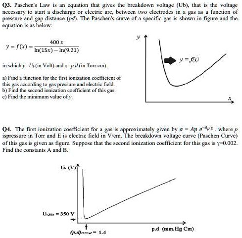 SOLVED: Q3. Paschen's Law is an equation that gives the breakdown ...