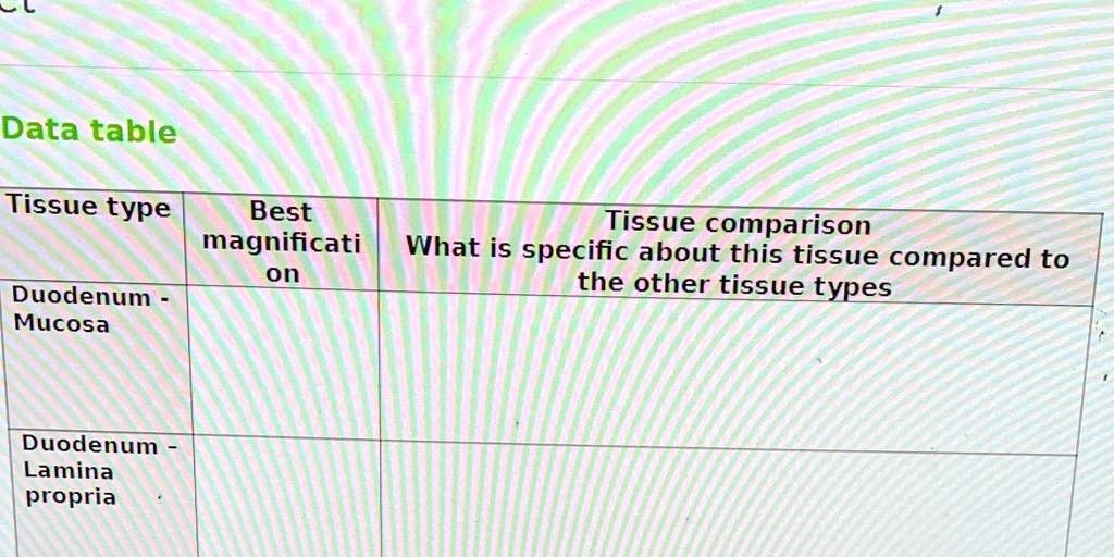 lab kit introduction to histology digestive system data table tissue ...