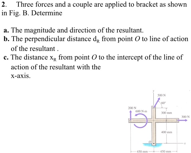 [GET ANSWER] 2. Three forces and a couple are applied to bracket as ...
