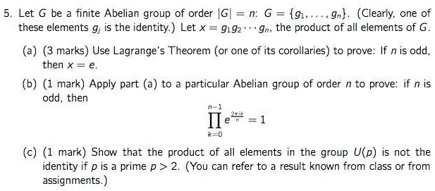 let g be finite abelian group of order gi n g 91 9n clearly one 0t these elements g is the ...