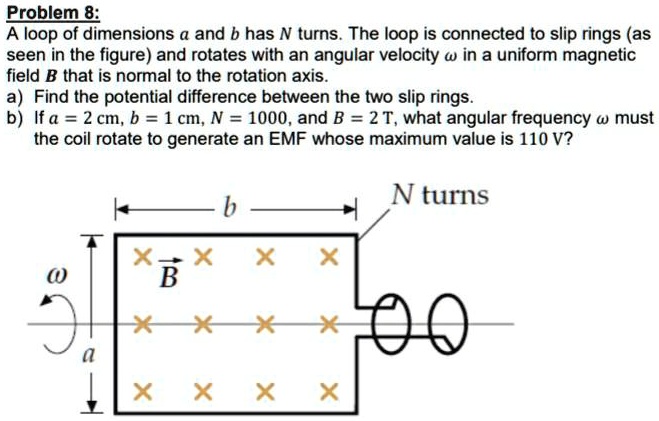 SOLVED: Problem 8: A loop of dimensions a and b has N turns. The loop ...