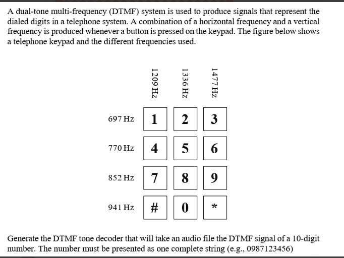 A dual-tone multi-frequency (DTMF) system is used to produce signals ...