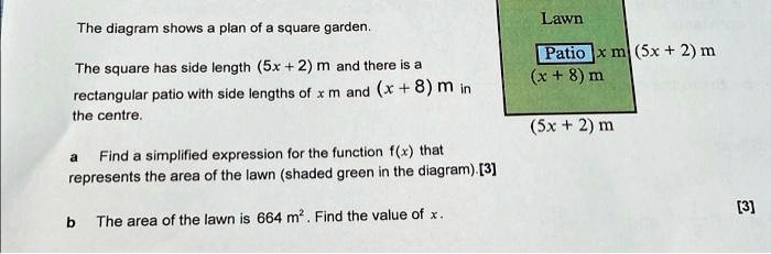 SOLVED: The diagram shows a plan of a square garden. The square has ...