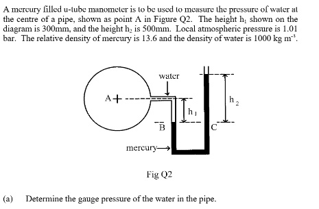 A mercury filled u-tube manometer is to be used to measure the pressure ...