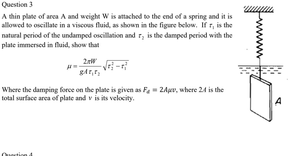 SOLVED: A thin plate of area A and weight W is attached to the end of a ...