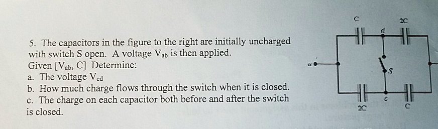 5. The capacitors in the figure to the right are initially uncharged ...
