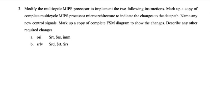Solved Modify The Multicycle Mips Processor To Implement The Two Following Instructions Mark