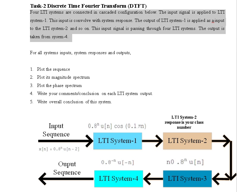 [GET ANSWER] Task-2 Discrete Time Fourier Transform (DTFT) Four LTI systems are connected in ...