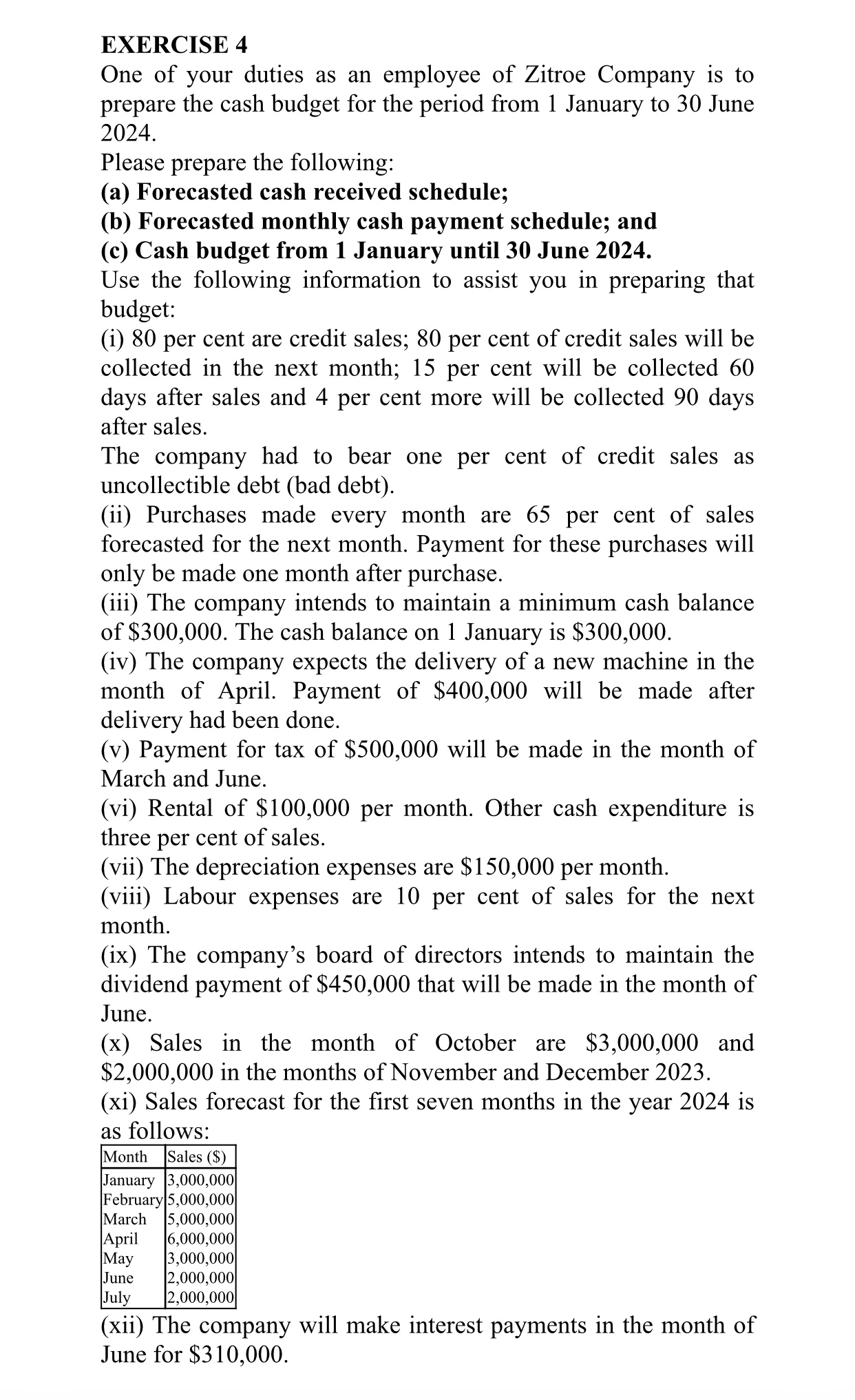 EXERCISE 4 One of your duties as an employee of Zitroe Company is to ...