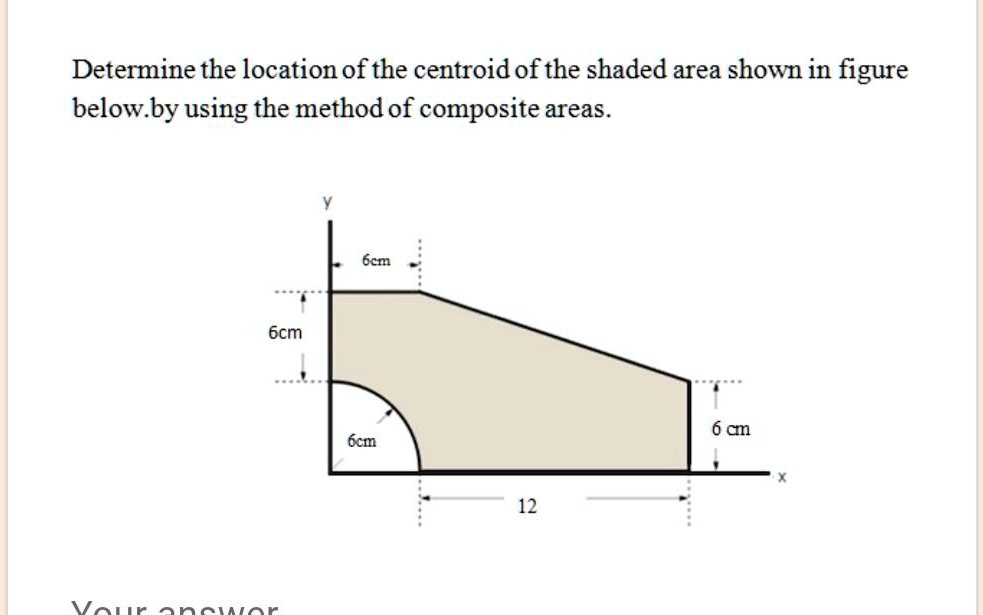Determine the location of the centroid of the shaded area shown in ...