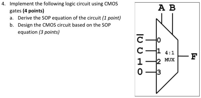 SOLVED: 4. Implement the following logic circuit using CMOS gates (4 ...