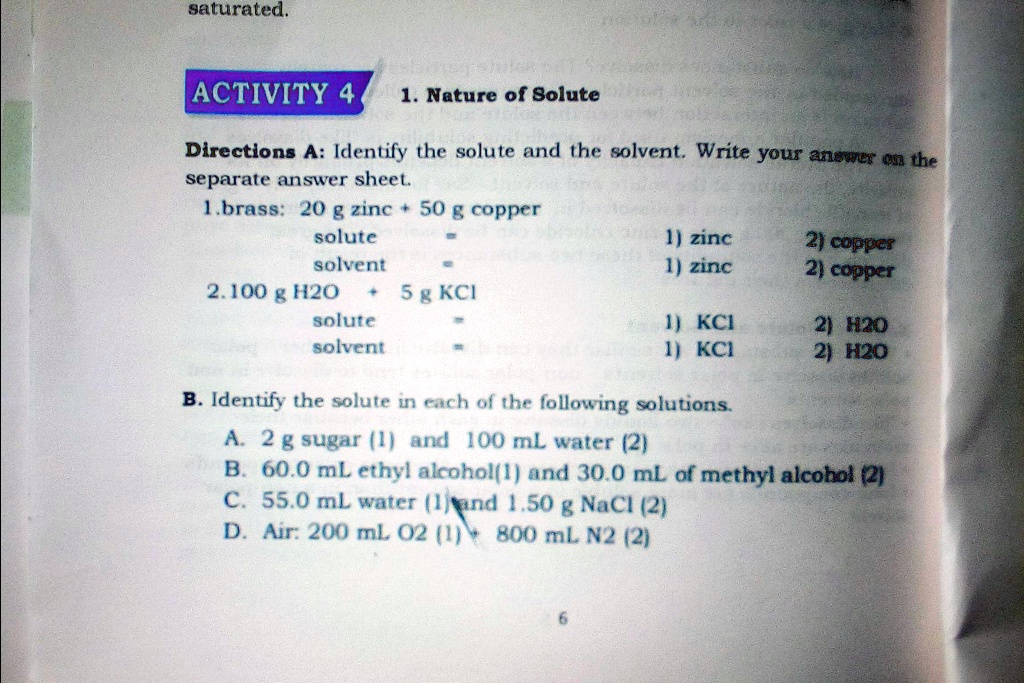 SOLVED: 'Direction Identify the solute and the solvent.B. identify the solute in each of the ...