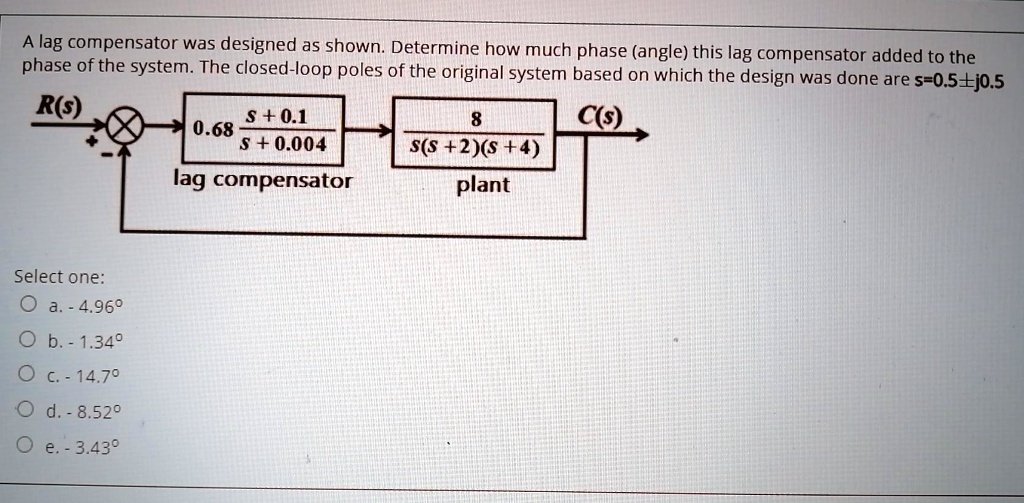 SOLVED: A lag compensator was designed as shown. Determine how much ...