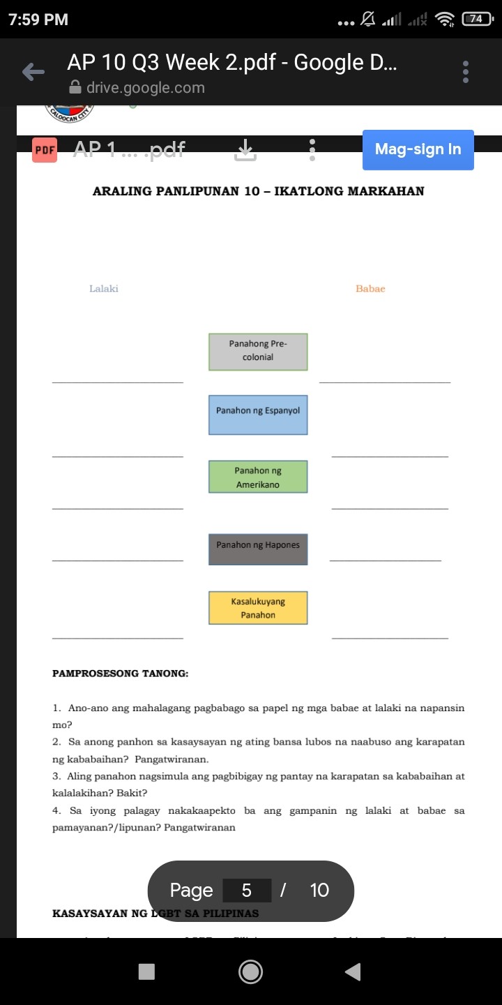 [GET ANSWER] 7:59 PM AP 10 Q3 Week 2.pdf - Google D... a drive.google.com PDF A 1 pdf Mag-sign ...