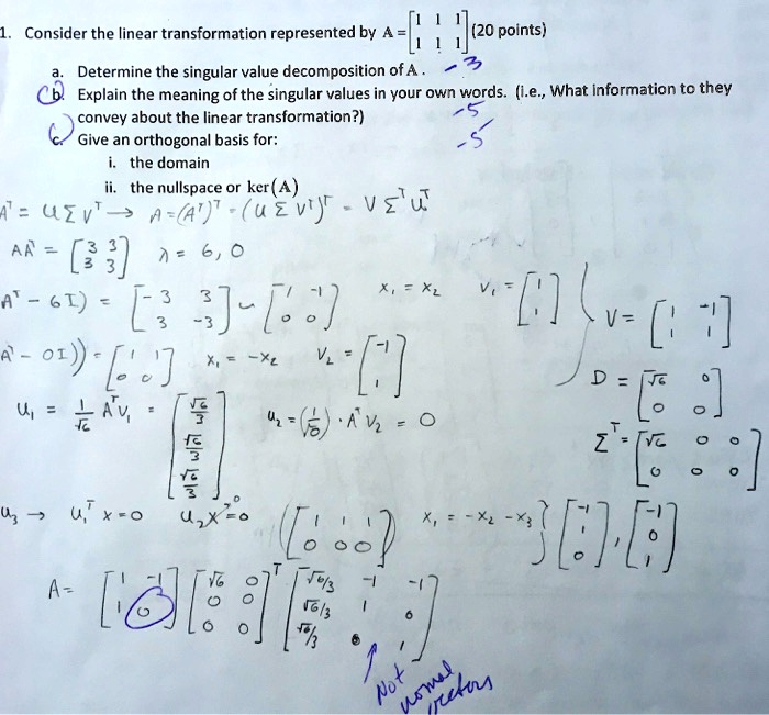 SOLVED: Consider the linear transformation represented by A = ((20 points). Determine the ...