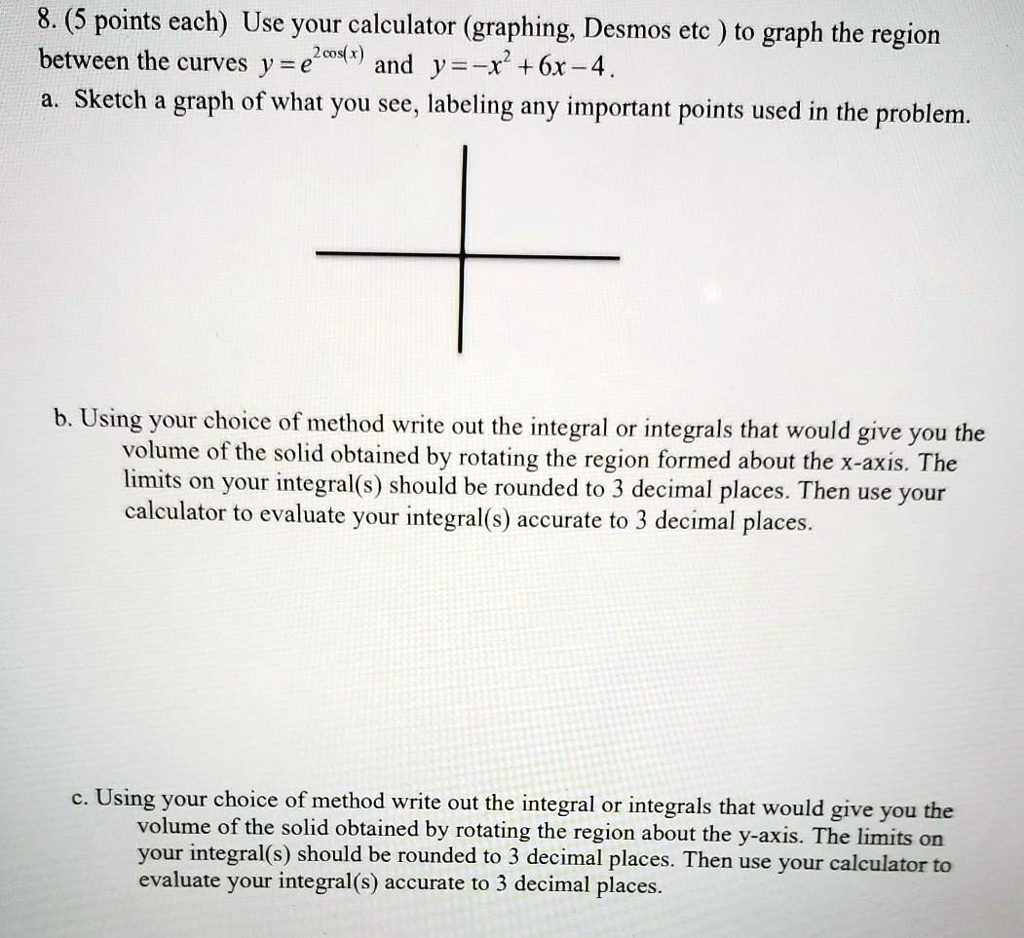 SOLVED:8. (5 points each) Use your calculator (graphing, Desmos etc to graph the region between ...
