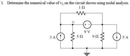 SOLVED: Determine the numerical value of V1 in the circuit shown using nodal analysis.