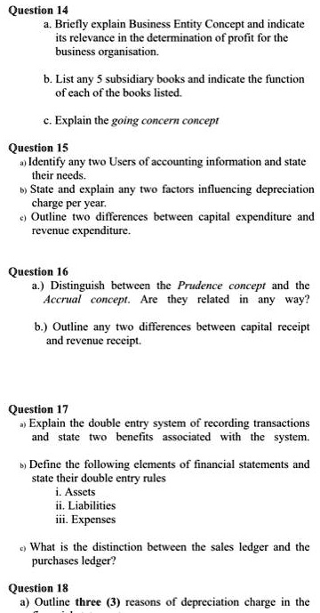 Question 14 a. Briefly explain Business Entity Concept and indicate its ...