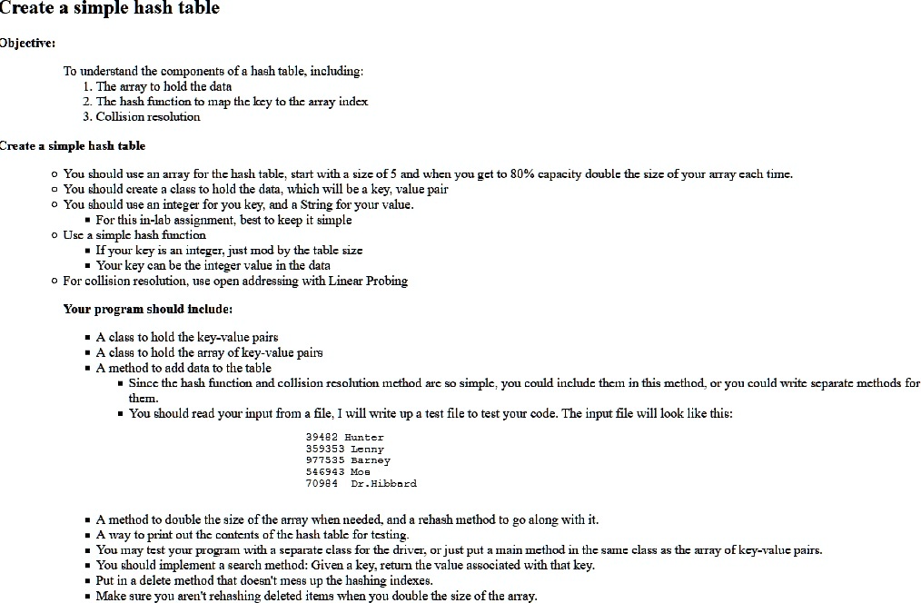 SOLVED: Create a simple hash table Objective: To understand the ...