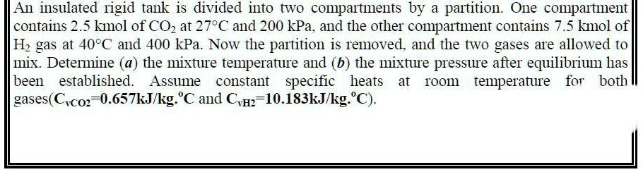 SOLVED: An insulated rigid tank is divided into two compartments by ...
