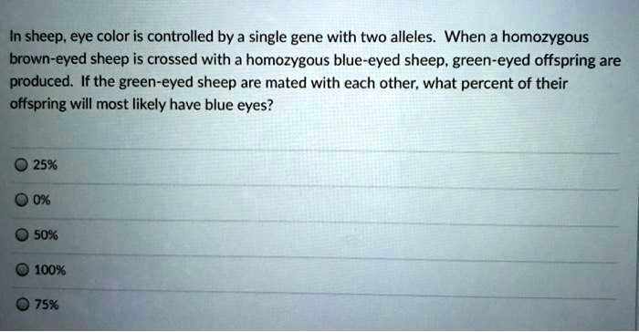 SOLVED: In sheep, eye color is controlled by a single gene with two ...