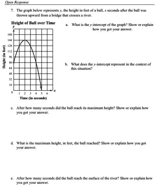 open response the graph below represents the height in feet of ball ...