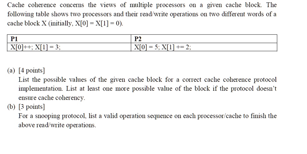 SOLVED: Cache coherence concerns the views of multiple processors on a given cache block. The ...