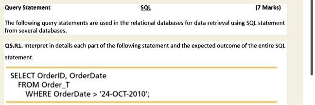 SOLVED: Text: Query Statement SQL (7 Marks) The following query ... SOLVED: Text: Query Statement SQL (7 Marks) The following query ...