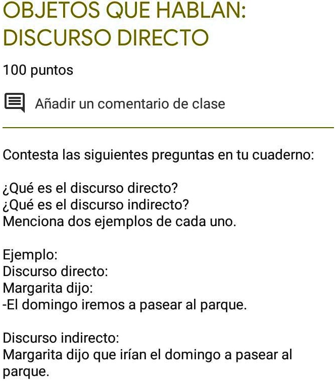 SOLVED: ayuda por favor doy corona OBJETOS QUE HABLAN: DISCURSO DIRECTO ...
