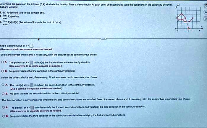 Determine the points on the interval (0,4) at which the function f has a discontinuity At each ...