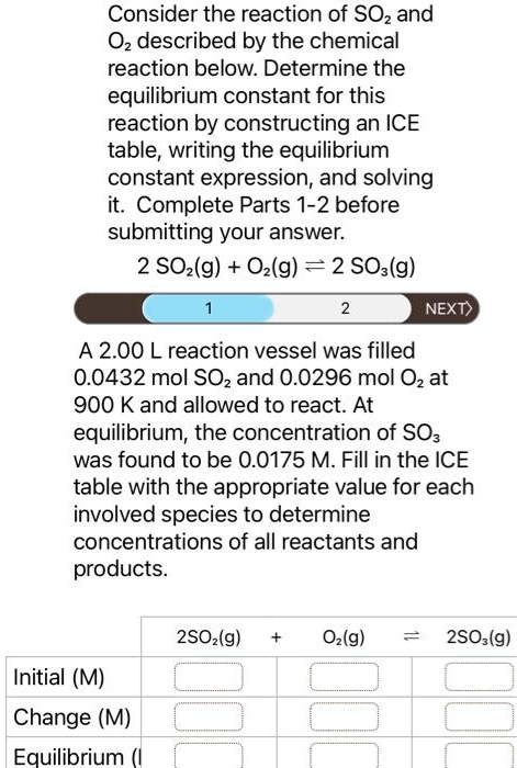 SOLVED: Consider the reaction of SO2, described by the chemical ...