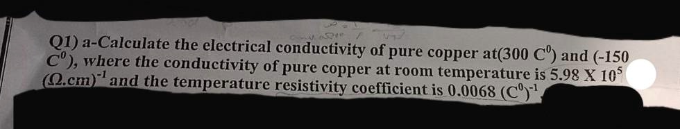 SOLVED: Q1a - Calculate the electrical conductivity of pure copper at ...