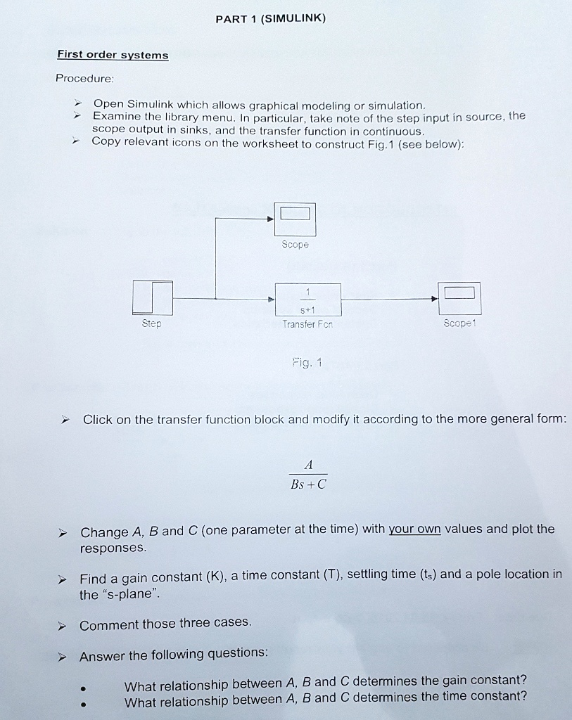 First order systems Procedure: PART 1 (SIMULINK) ? Open Simulink which ...