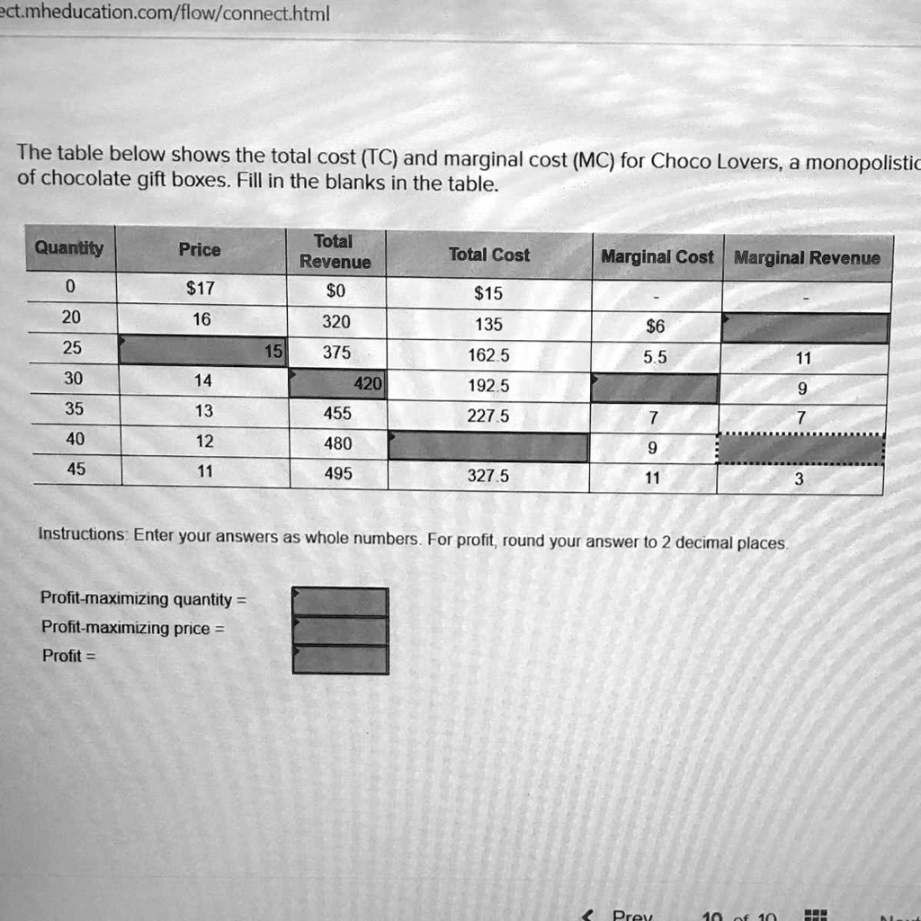 SOLVED: The table below shows the total cost (TC) and marginal cost (MC) for Choco Lovers, a ...