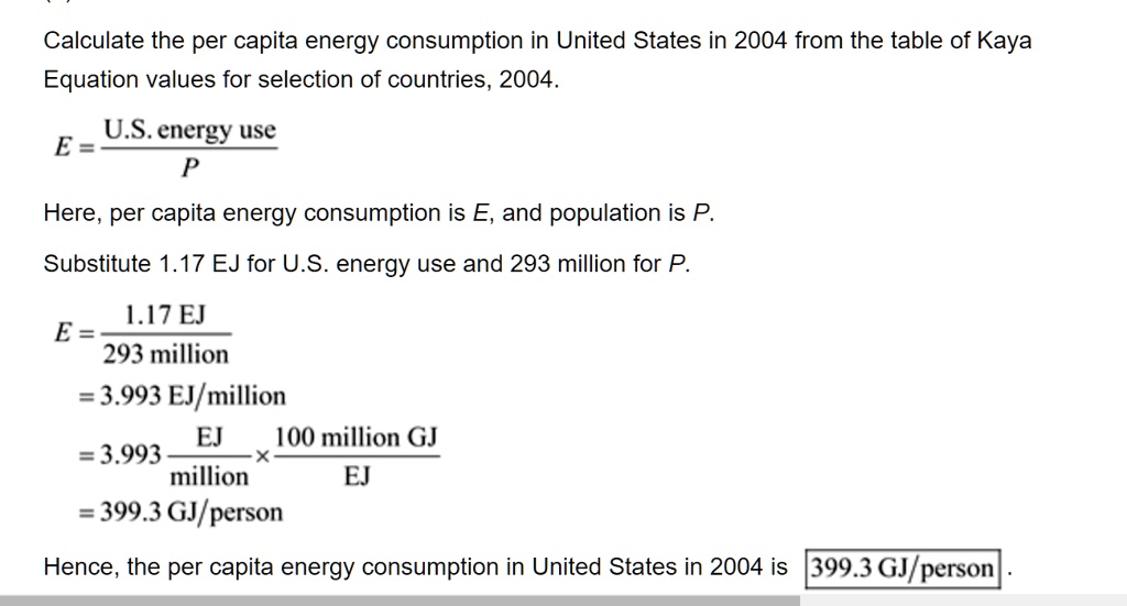 Calculate the per capita energy consumption in United States in 2004 ...