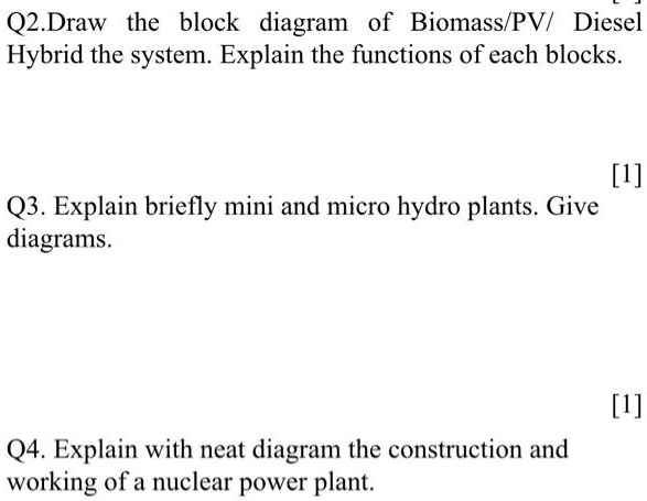 Q2.Draw the block diagram of Biomass/PV/ Diesel Hybrid the system. Explain the functions of each ...