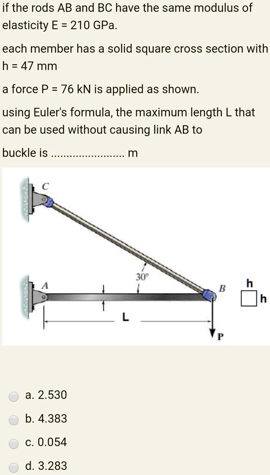 SOLVED: if the rods AB and BC have the same modulus of elasticity E=210 GPa each member has a ...