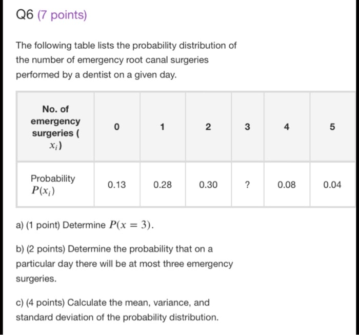 SOLVED: Q6 points) The following table lists the probability distribution of the number of ...