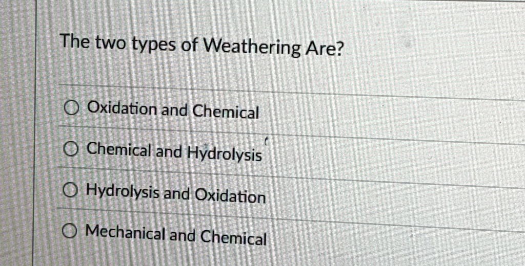 The two types of Weathering Are? Oxidation and Chemical Chemical and ...
