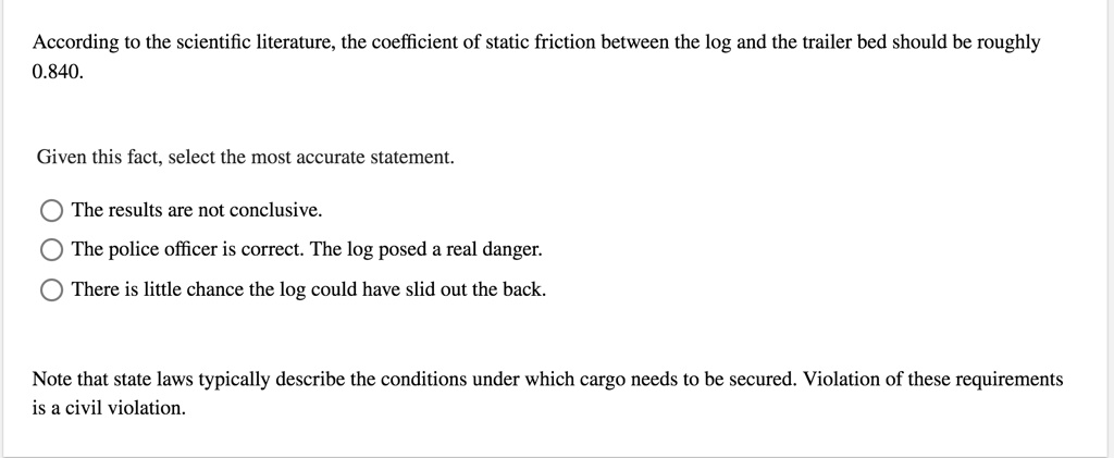 according to the scientific literature the coefficient of static ...