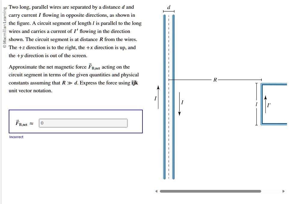SOLVED: Image attached Two long, parallel wires are separated by a ...