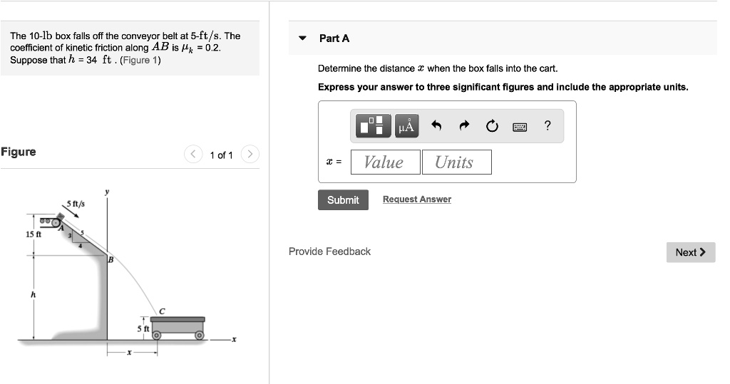 SOLVED: The 10-lb box falls off the conveyor belt at 5 ft/s. The ...
