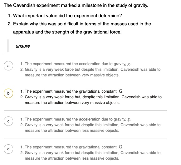 SOLVED: The Cavendish experiment marked milestone in the study of ...
