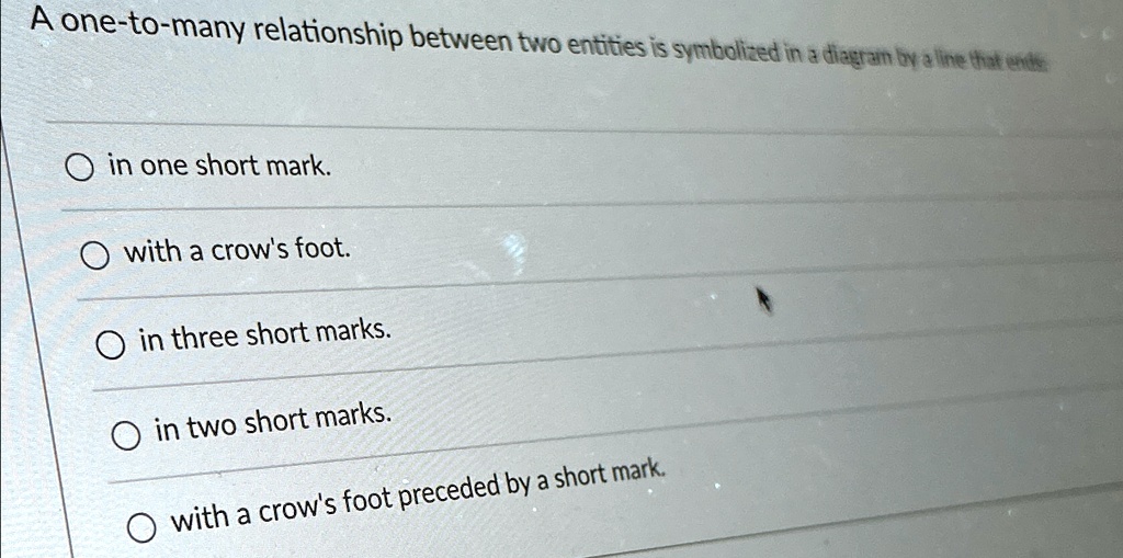 a one to many relationship between two entities is symbolized in a ...